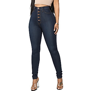 KUNMI Womens Curvy High Waist Stretch Butt Lifting Skinny Colombian Jeans Dark Wash