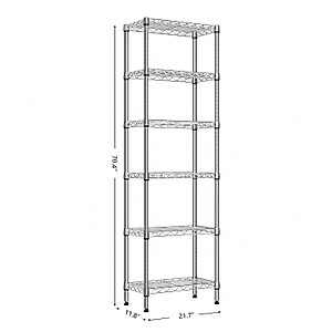 MZG 6 Tier Storage Rack Metal Wire Shelving Unit, Storage Standing Household Shelf Organizer for Laundry Bathroom Kitchen Pantry Closet Garage Basement Utility Room, Chrome 11.8" D x 21.7" W x 70.4" H