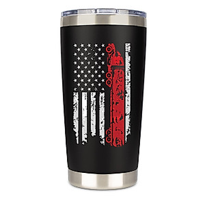 JENVIO Truck Driver Gifts | Stainless Steel Travel Mug Tumbler with Lid and 2 Straws and Gift Box | Men Tow Trucker Dad Accessories Flag from Family Daughter Husband Coffee/Mug Cup