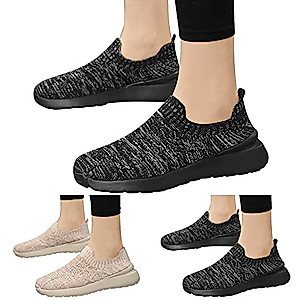 Casual Sneakers Womens Shoes Solid Color Fashion Casual Shoes Mesh Woven Hollow Breathable Fashion Flat Casual Sport Shoes Loafers Casual Walking Shoes (Black, 7.5)
