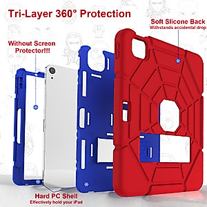 CCMAO Case for iPad Pro 11 Inch 2022/2021/2020/2018, iPad Air 5th/4th Generation 10.9 Inch Case with Pencil Holder, Heavy Duty Shockproof Protective Cover for Kids Boys Children, Red+Blue