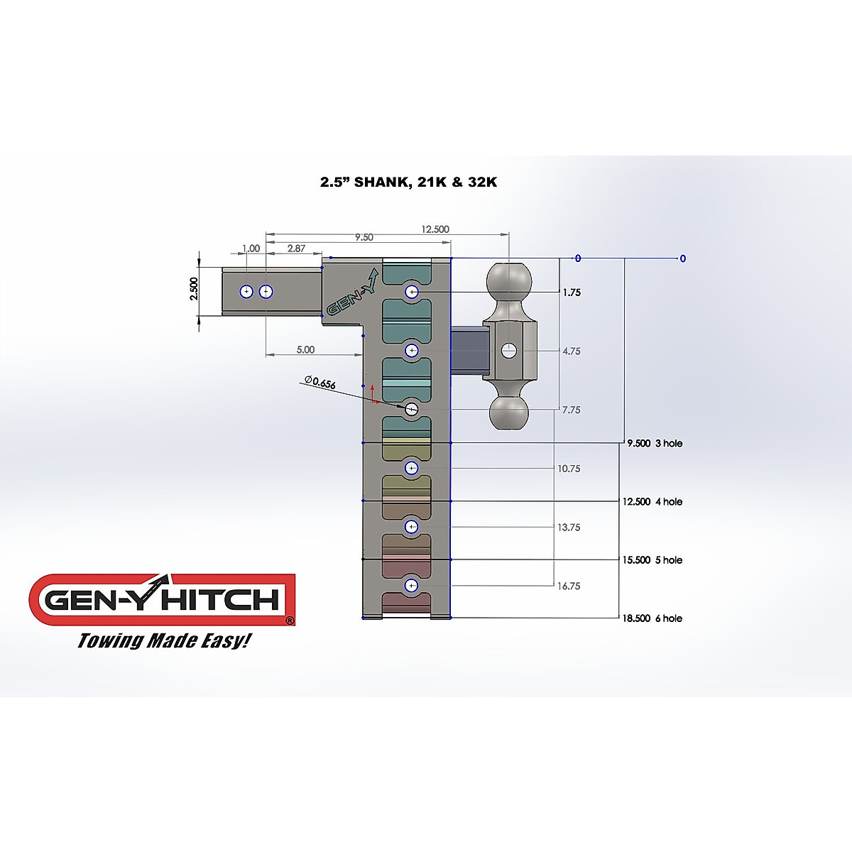 GEN-Y GH-1623 MEGA-Duty Adjustable 6" Drop Hitch with GH-0161 Dual-Ball, GH-0162 Pintle Lock for 2.5" Receiver - 32,000 LB Towing Capacity - 3,500 LB Tongue Weight