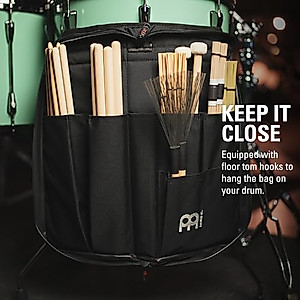 Meinl Percussion Drum Stick Bag with Extra Outside Pocket and Floor Tom Hooks – for Mallets, Brushes and Accessories, Black, Standard (MSB-1)
