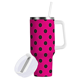 GAIGEO Hot Pink Polka Dots Tumbler Cups, Reusable 30 Oz Tumbler with Lid and Straw, Double Wall Vacuum Insulation, Suitable for Family Office Sport