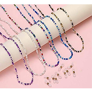 HOLLOSPORT 5PCS Face Mask Chains and Cords for Women, Beaded Eye Glasses Necklace Holder Lanyard Multi-purpose Accessory for Adults with 10 Free Eyeglass Loops