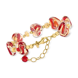 Ross-Simons Italian Murano Glass Heart Bracelet With 18kt Gold Over Sterling. 7 inches