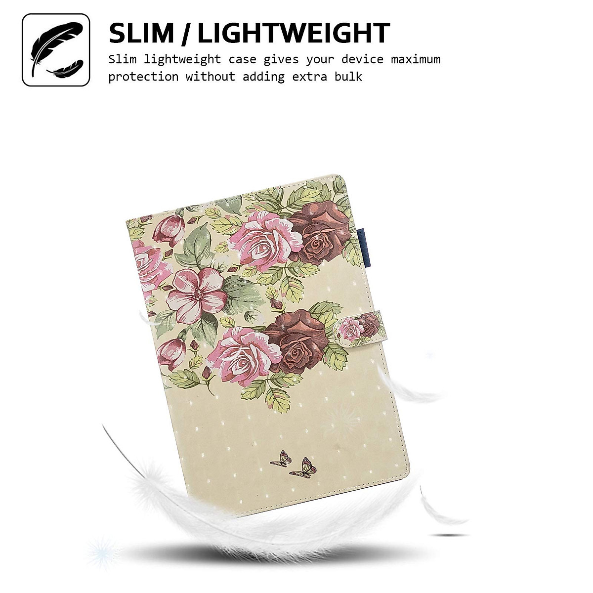 Case for iPad 9th/8th/7th Generation 10.2" (2021/2020/2019 Release), Techcircle 3D Pattern Slim Folding PU Leather Stand Flip Multi Credit Card Slots Wallet Cover with Pencil Holder, Flower Butterfly