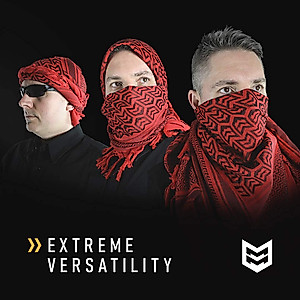 MISSION MADE Shemagh Tactical Military Keffiyeh Scarf Shawl Neck Head Wrap 100% Cotton (Red/Black)
