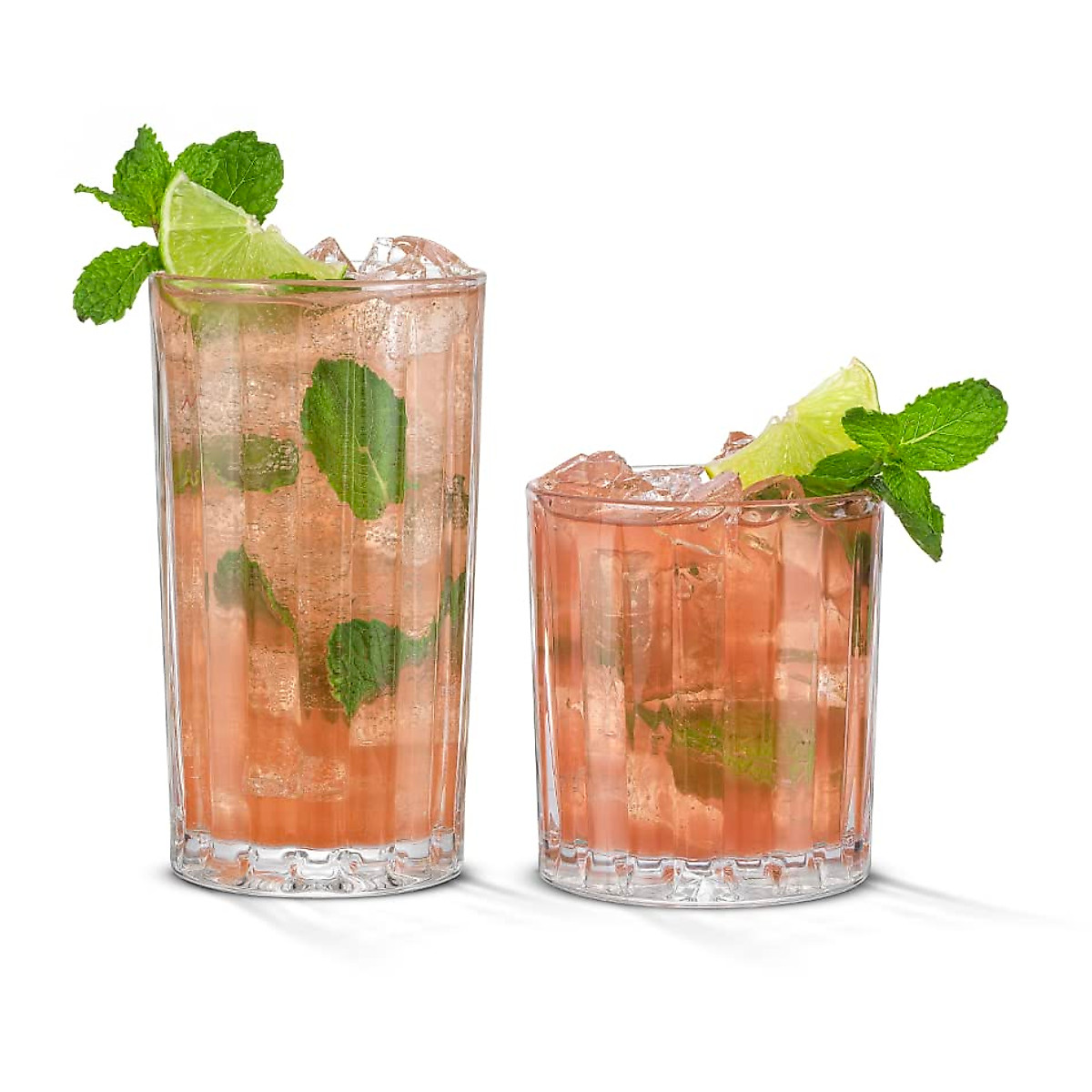 JoyJolt Drinking Glasses Set of 8, Alina Ribbed Glassware. 12oz Rocks Glasses and 14oz Highball Glasses. Cocktail Glasses, Iced Coffee Cup or Water Glasses. Heavy Base Glassware Set