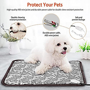 Pet Heating Pad, Cat Electric Heating Mat Waterproof, Pets Heated Bed Adjustable Dog Bed Warmer Electric Heating Mat with Chew Resistant Steel Cord (17.7x17.7, Flower)