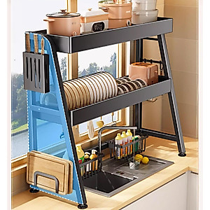 LONONE Black Stainless Steel Dish Drying Rack Over Sink Dish Drainer Drying Rack Kitchen Aid Dish Drying Rack with Drainboard,65cm/25.59in