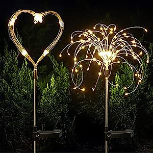 HFLYJPYW Solar Garden Lights Solar Fireworks Lights 150 Lights 2 Pack Solar String Lights with 2 Lighting Modes Garden, Terrace, Courtyard, Flower Bed, Party (Warm White) (Warm White)