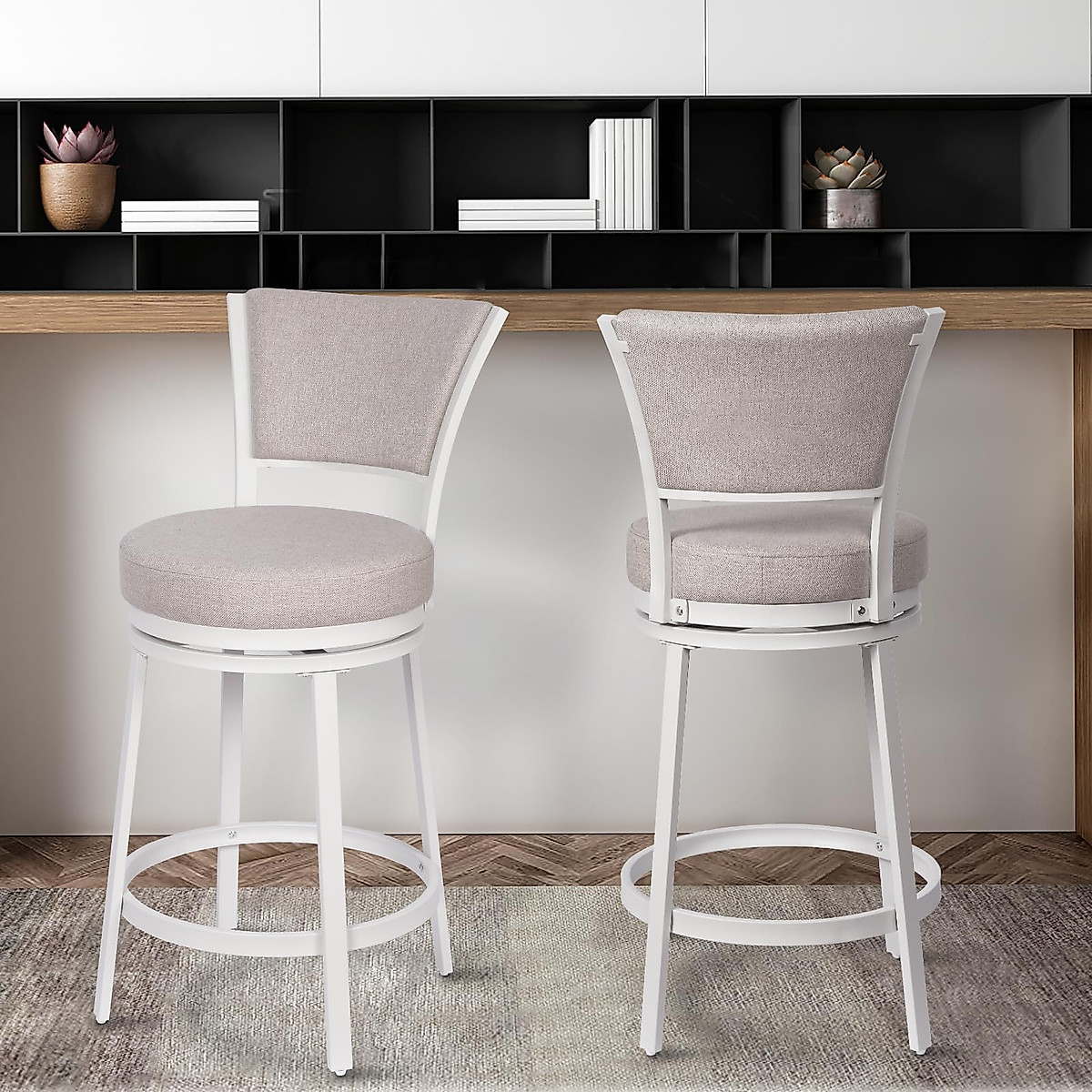 FLYZC Bar Stools, Swivel Bar Stools with Back, 25" Counter Height Bar Stools Set of 2, Round Swivel Counter Stools Bar Chair with Backrest, Stools for Kitchen Counter Island Bar