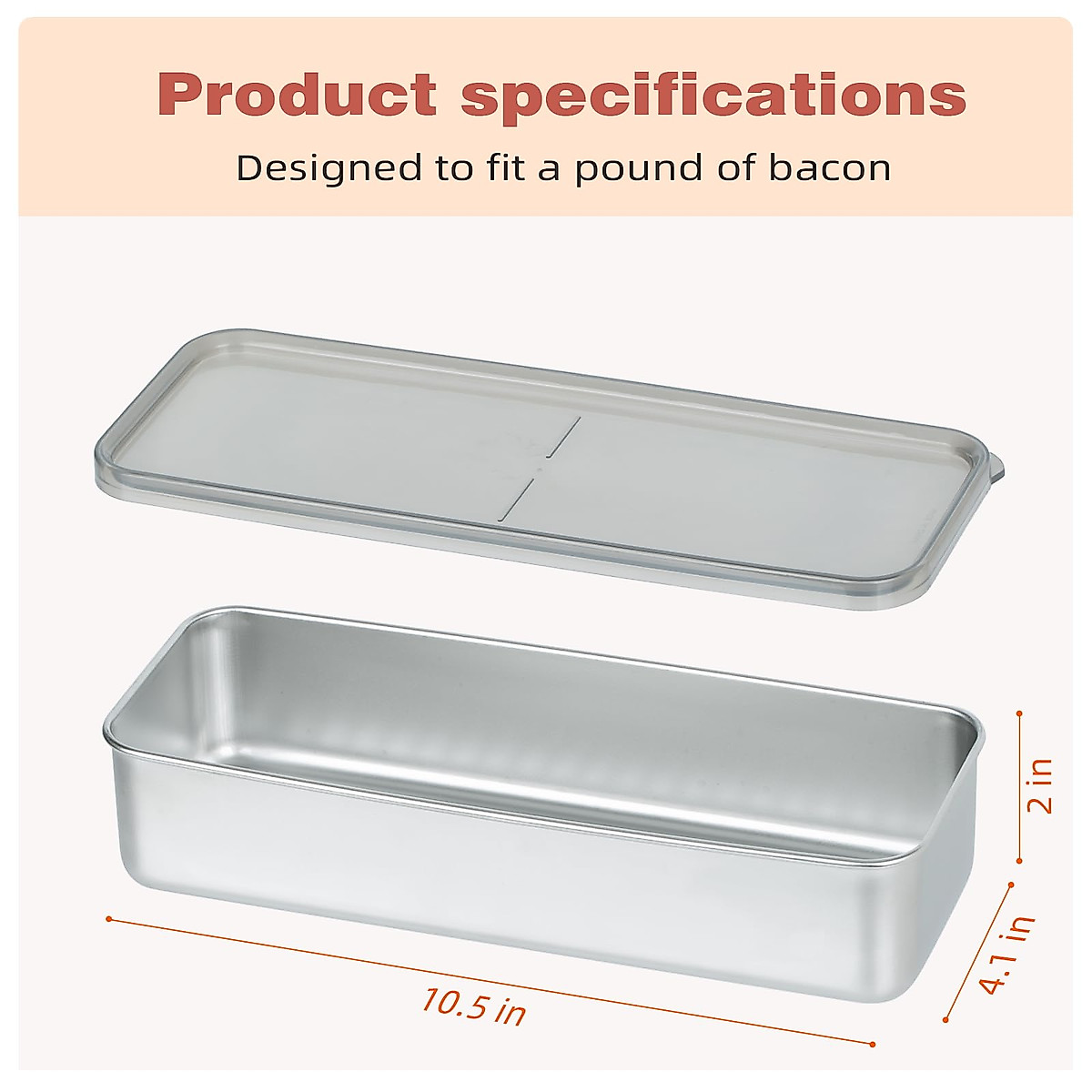 Zarevant Pack of 2 Bacon Container for Refrigerator, 304 Stainless Steel Airtight Deli Meat Storage Bacon Keeper, Long Storage Container for Fridge, Dishwasher Safe, with Lids