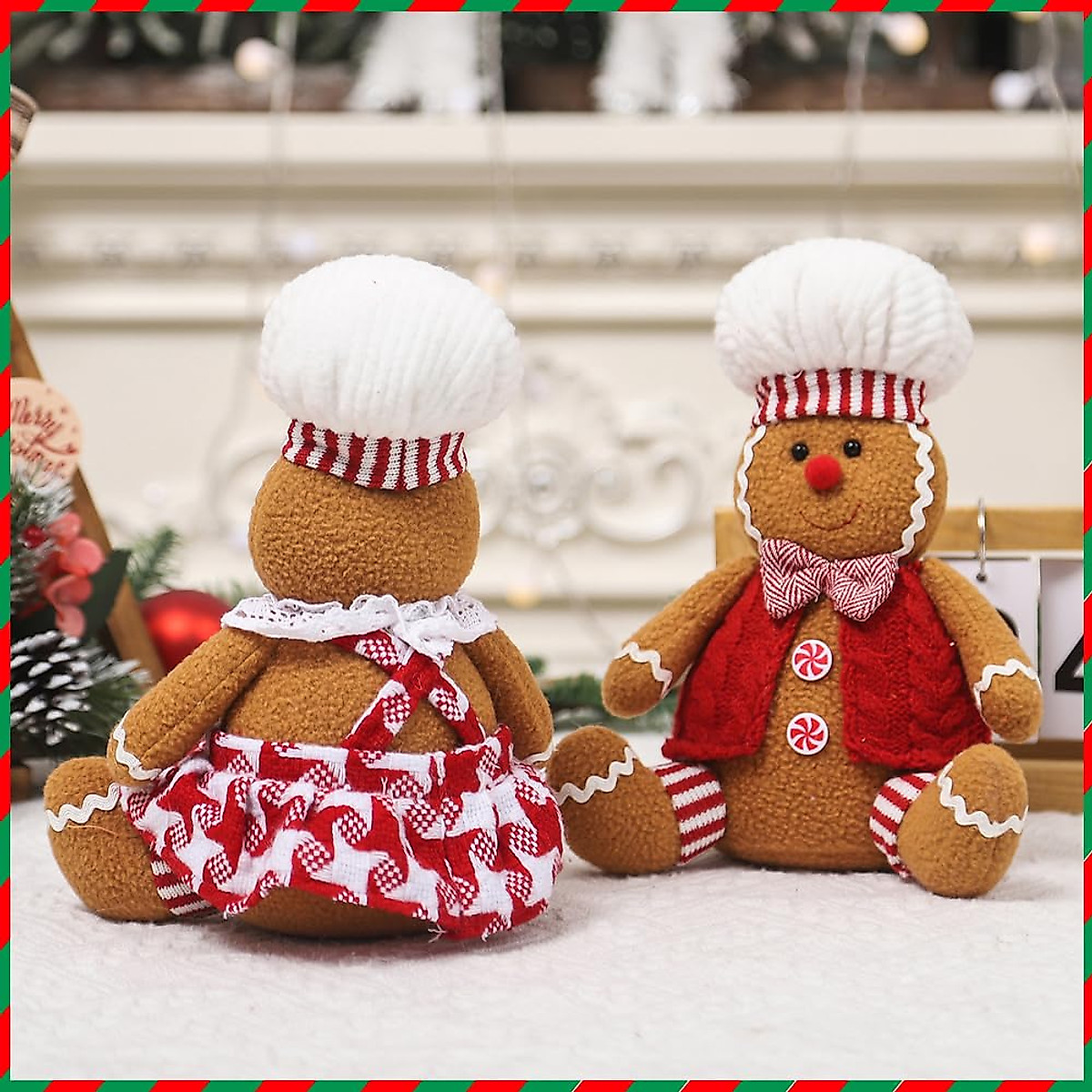 JJYZB Adorable Christmas Gingerbread Man Plush Toy-9.4in Gingerbread Shape Stuffed Animal,Gingerbread Plush Doll for Christmas Tree Topper Xmas Party Decor (boy+Girl)