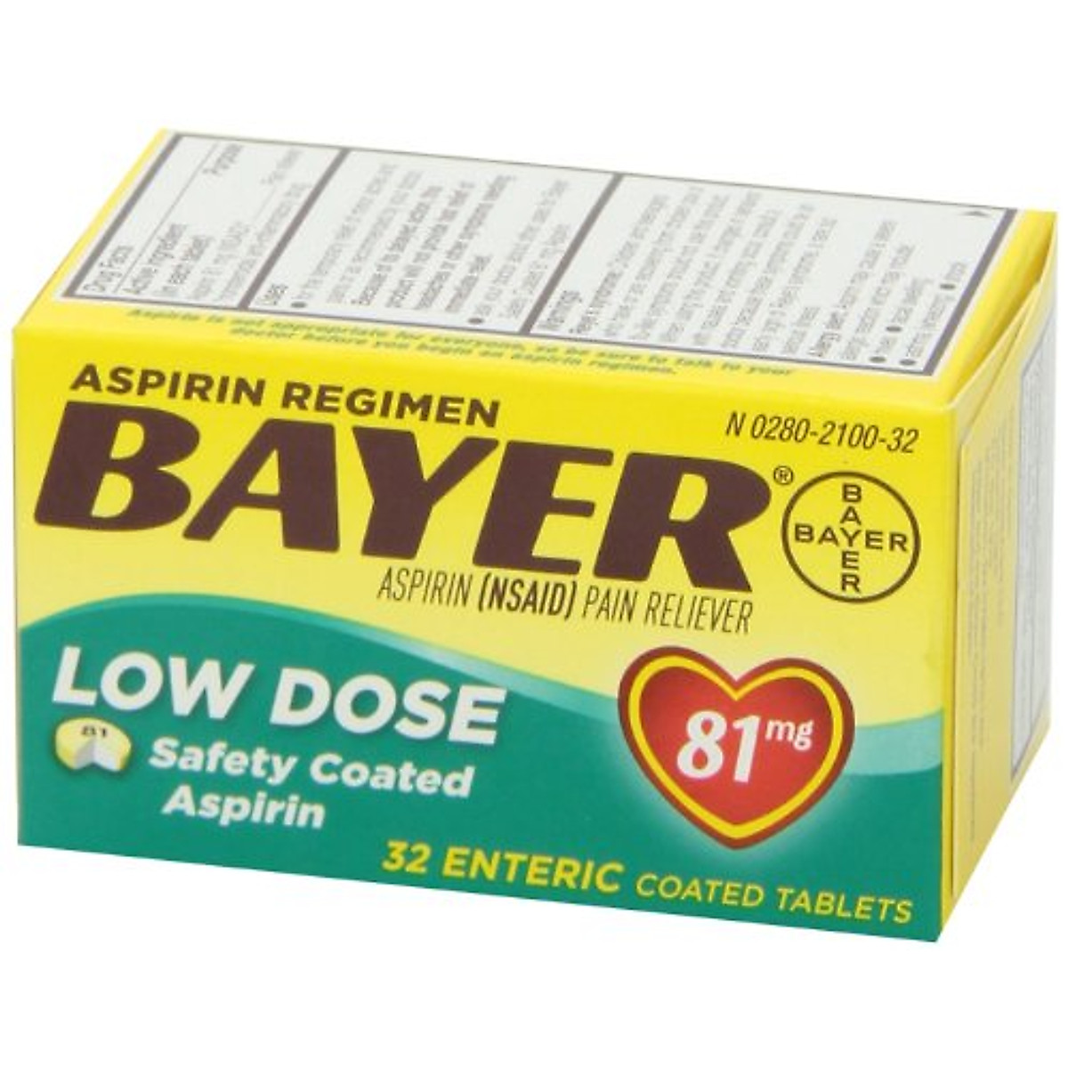 Bayer Aspirin Low Dose 81 mg, Enteric Coated Tablets, Doctor Recommended, Secondary Prevention of Cardiovascular Disease, 32 Safety Coated Tablets