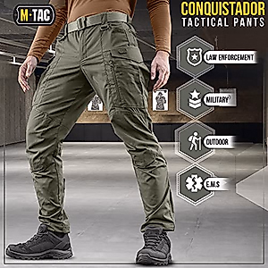 M-Tac Conquistador Flex Tactical Pants - Military Men's Cargo Pants with Pockets (Army Olive, W32 / L32)