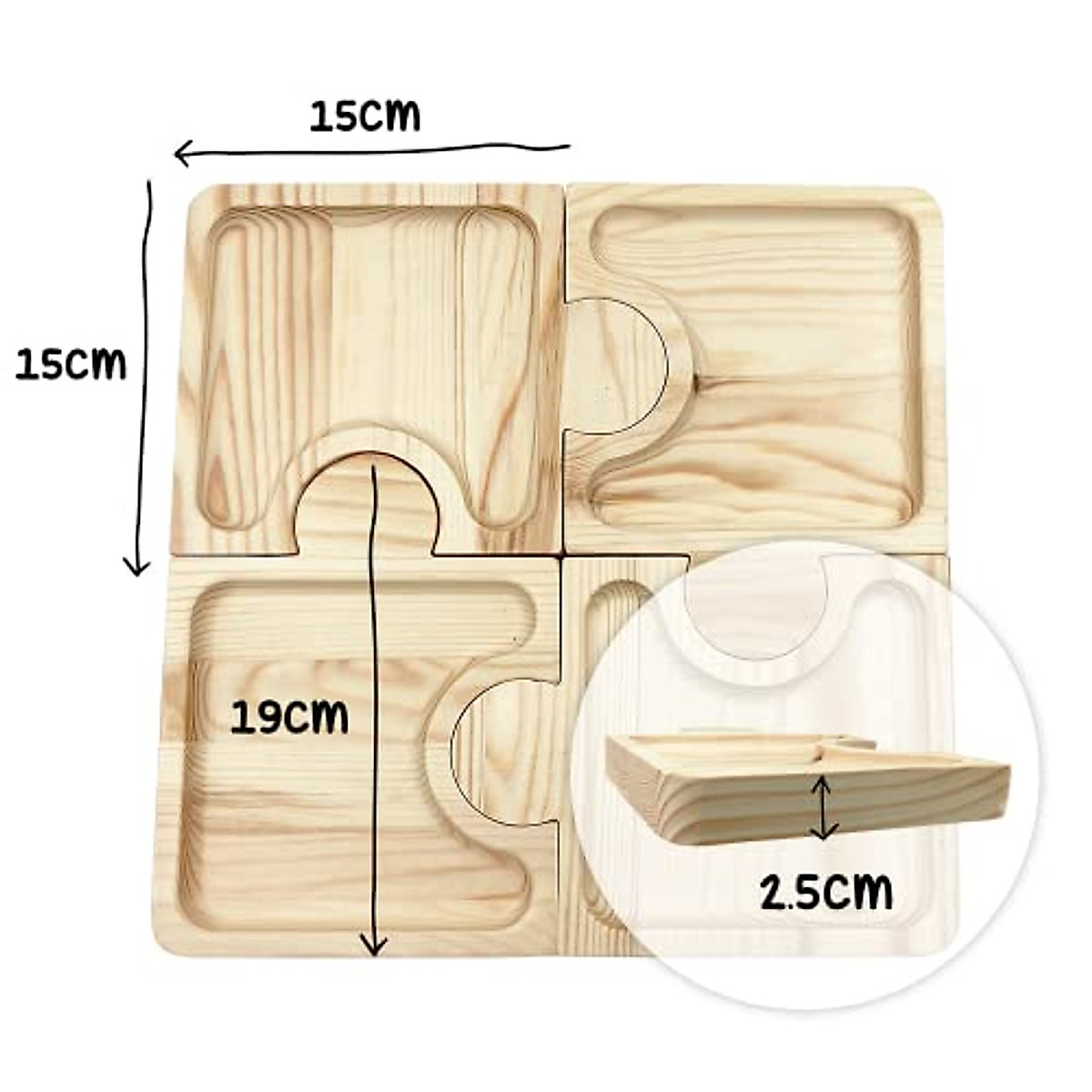 Wooden Tray For Food And Decor, Creative, Display And Fun, Splicing Puzzle Plate, Fruit, Dessert Plate, Nut, Snack Plate Set of 4