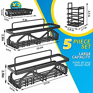 Coraje Shower Caddy, Shower Shelves [5-Pack], Adhesive Shower Organizer No Drilling, Large Capacity, Rustproof Stainless Steel Bathroom Shower Organizer, Shower Shelf for Inside Shower, Black