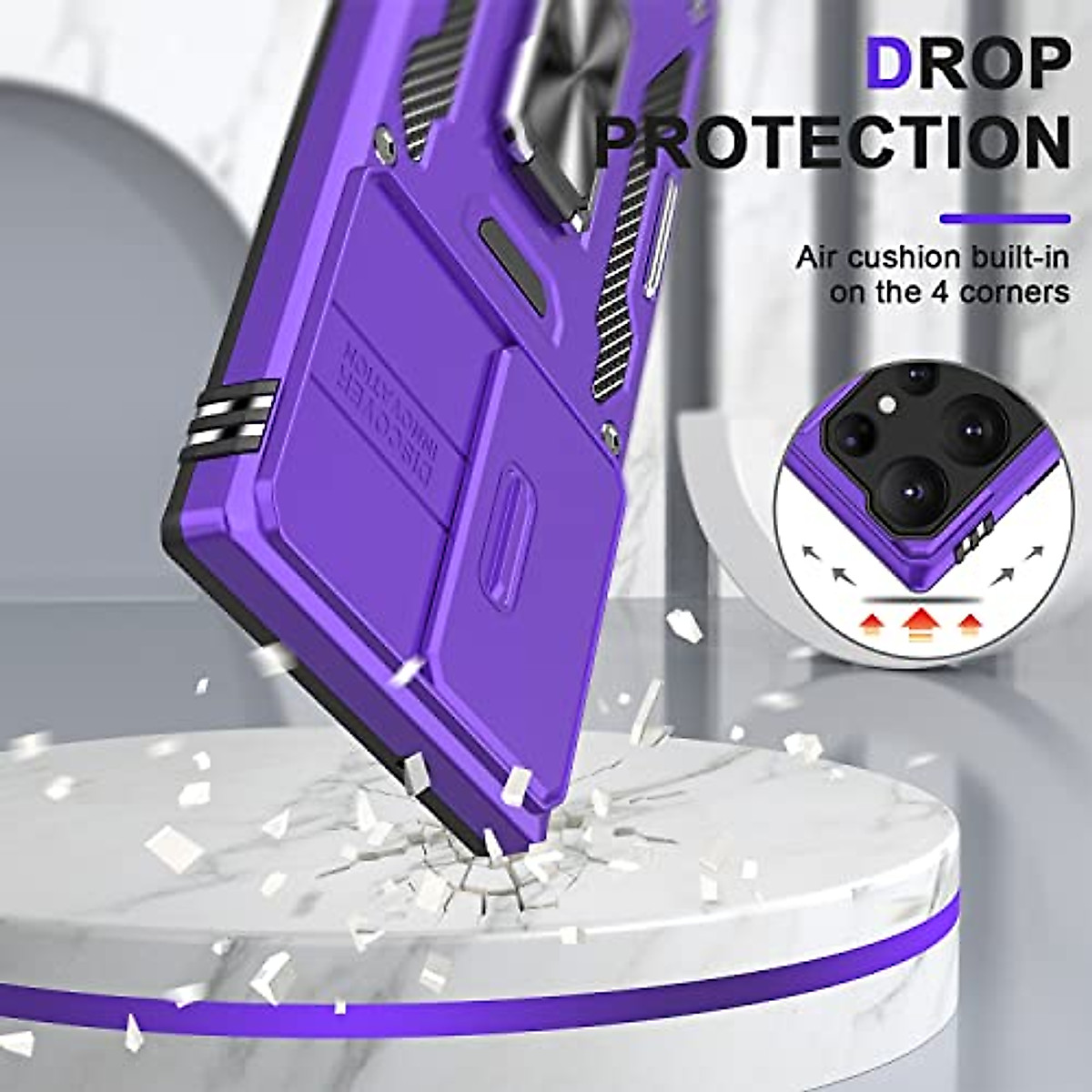 AUPAI Galaxy S23 Ultra Case with Camera Cover,Military Grade Heavy Duty Samsung S23 Ultra Cover Pass 16ft Drop Test Protective Phone Case with Kickstand for Samsung Galaxy S23 Ultra Purple