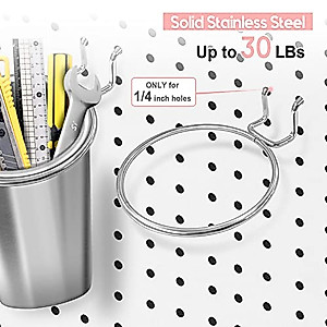 Food Grade Pegboard Cups and Pegboard Hooks, Pegboard Organizer Storage Jars with Steel Rings, Pegboard Accessories for Craft Room -Set of 4 ( Stainless Steel )