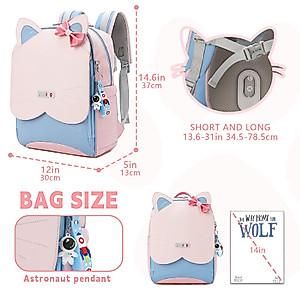 AUOBAG Kids Backpacks Girls Backpack Kitten Girl Bookbag Suitable for Elementary School (Blue)