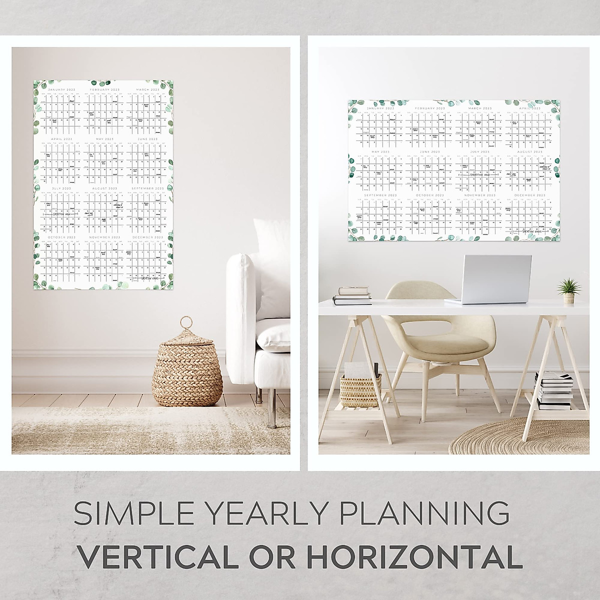 Simplified 2023 Yearly Wall Calendar - Double Sided Large 24" x 36” Calendar For Easy 12 Month Planning - Flexible Vertical or Horizontal Calendar For Your Office & Home