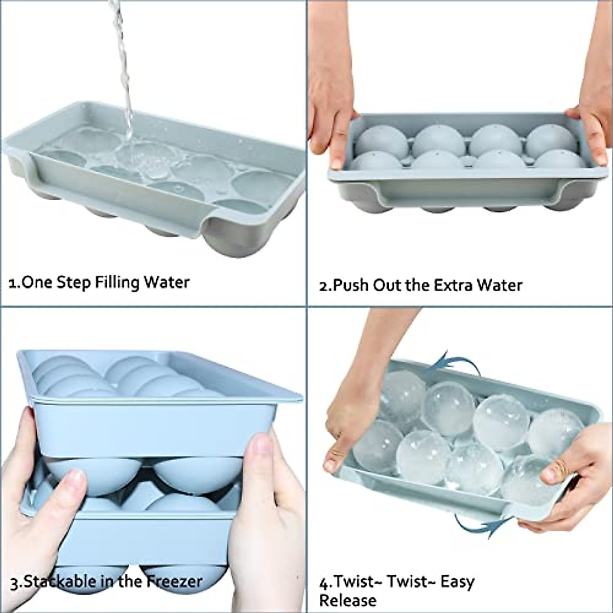 ITWIST Large Ice Ball Maker Mold, Round Ice Cube Tray with Tongs Easy Release, 16x2.5in Sphere Ice Trays for Freezer, Round Ice Molds for Whiskey, Bourbon, Cocktails & Drinks