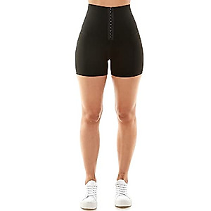 EttelLut - Enhanced Tummy Control Shapewear Shorts for Women - Body Shaper Waist and Thigh Slimmer Trainer - 3 Hook Closure - Perfect for Everyday, Yoga and Workout - Black Large