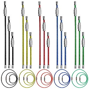 Swpeet 45Pcs Metal Wire Keychains Kit, 5 Colors and 3 Sizes Cable Keyrings 2mm Key Rings Loops with Stainless Steel Connecter for Hiking Luggage ID Tags - 4 Inch, 6 Inch, 7.8 Inch