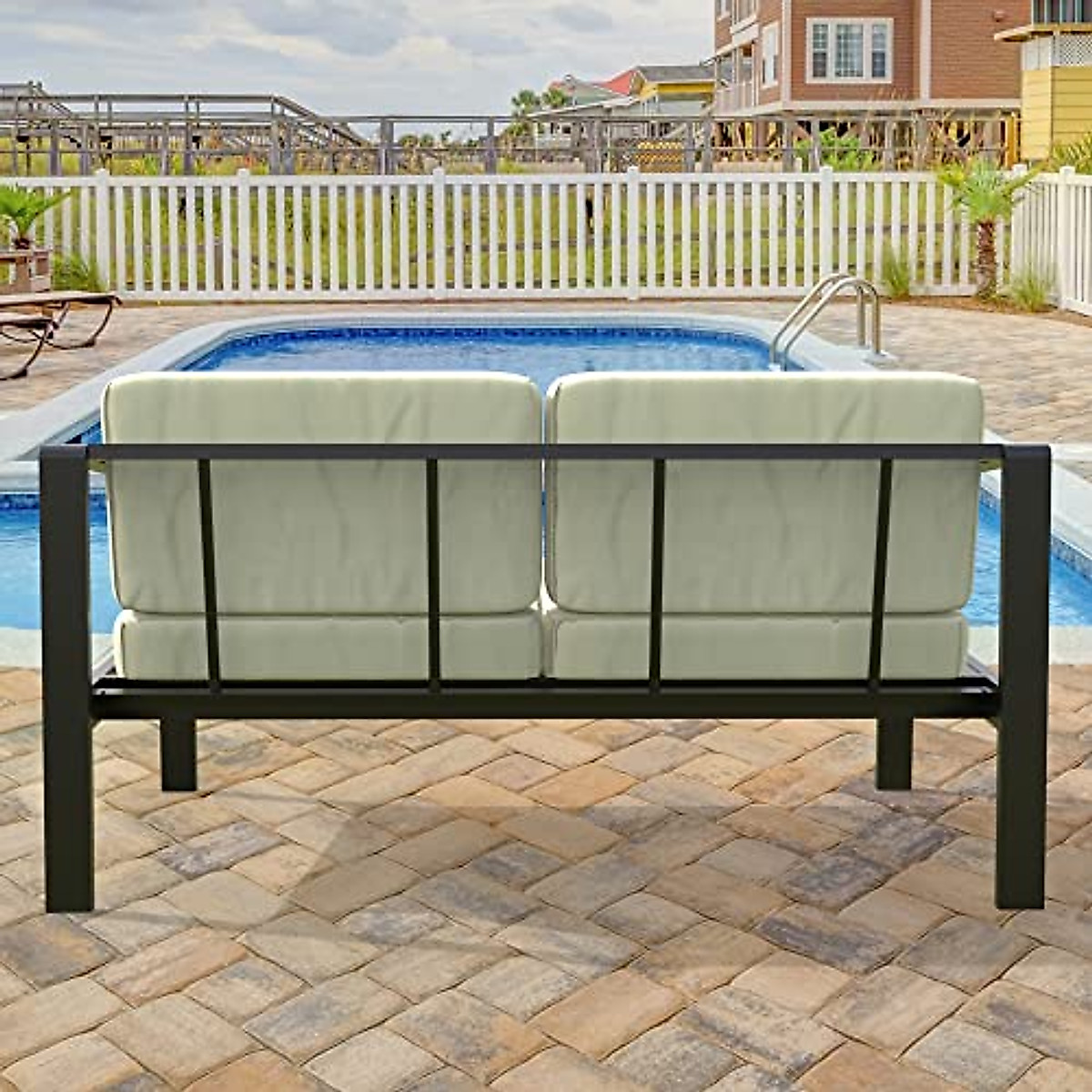 ANYHI Aluminum Outdoor Patio Loveseat, 2 Seats Patio Sofa Furniture with 4 inch Waterproof Cushion, Good for Garden,Porch,Courtyard,Black and Beige