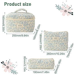 Cessfle Kawaii Cotton Makeup Bag Large Travel Cosmetic Bag Quilted Coquette Makeup Pouch Aesthetic Floral Toiletry Bag