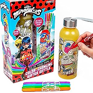 Miraculous Create Your Own Color-Changing Water Bottle, Color Your Own Water Bottle, Great For Travel & Road Trips, Sports & School, Creative Gift Idea, Arts & Crafts Activity Kids Ages 6, 7, 8, 9, 10