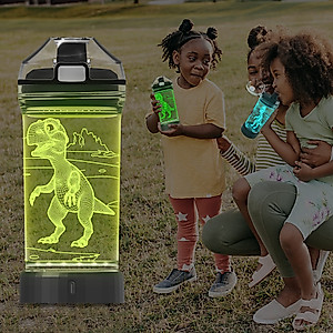 YuanDian Dinosaur Gifts, Light Up Boy Water Bottle with 3D Dino T Rex Design- 14 OZ Tritan BPA Free Eco-Friendly - Cool Drinking Cups Gift for School Kids Boy Girl Child Dinosauria Lovers