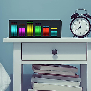 Led Music Spectrum Display,Voice-Activated Pickup Music Rhythm Lights,1624RGB Pickup With 12 Display Modes, 7 Color Modes, Creative Colorful LED Ambient Light black Spectrum voice + wire control