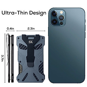 Sykorvon Minimalist Wallet for Men Slim Metal Wallet with Money Clip, RFID Blocking Tactical Carbon Fiber Wallet Card Holder with ID Window