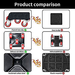 5 Wheel Furniture Dolly, 1100lbs Moving Dollies with 5 Wheels, 360° Rotation Moving Furniture Lifter for Heavy Duty, Heavy Furniture Mover Tool for Sofa Refrigerator Bed