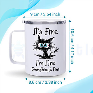 Hyturtle Funny Cat Gifts For Cat Lover, It's Fine I'm Fine Everything Is Fine Coffee Tumbler Cup Mug Stainless Steel 12oz, Cat Gifts For Women, Gift For Animal Lover On Birthday Christmas