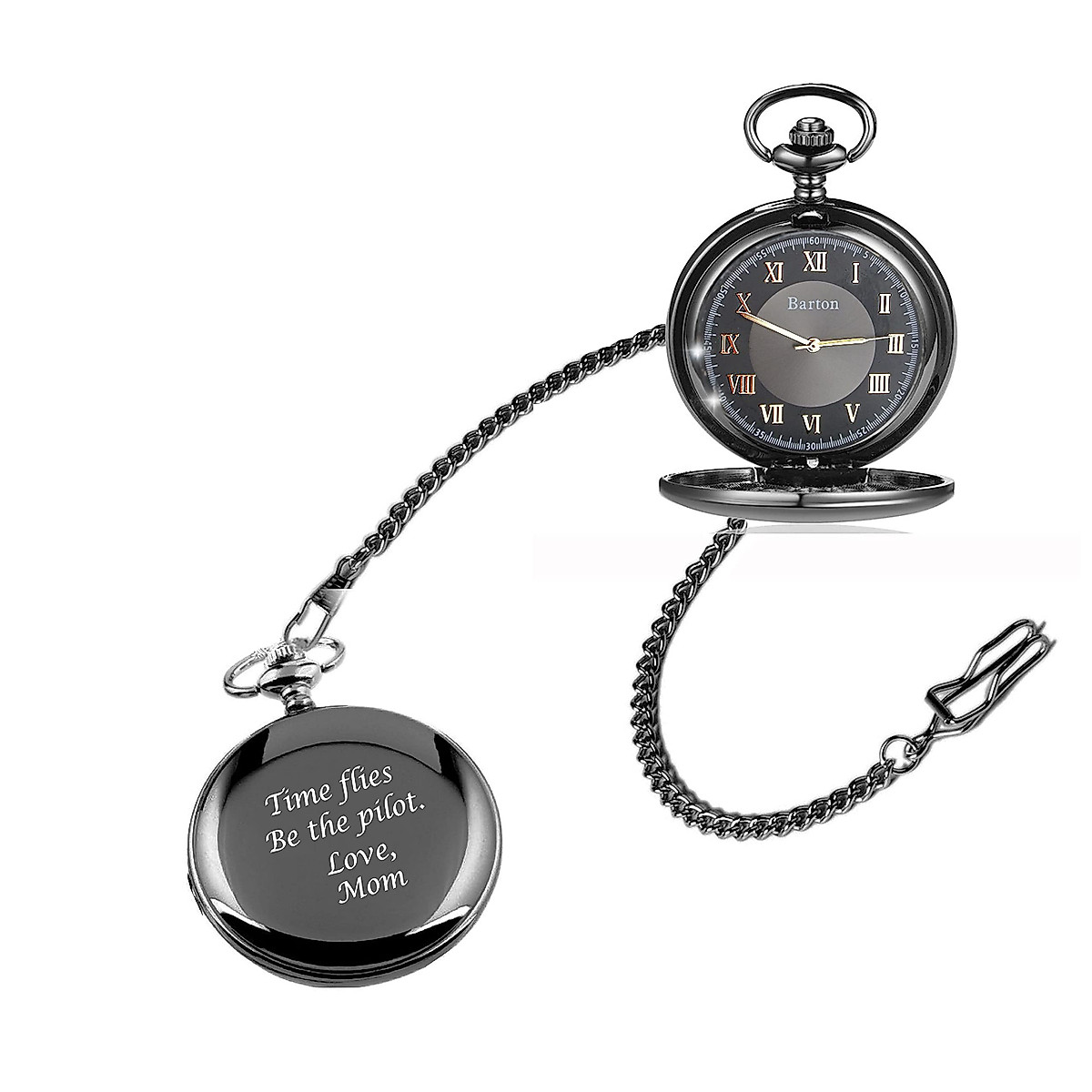 Personalized Gunmetal Pocket Watch with Gold Dial Custom Engraved Free with Gift Box - Ships from USA