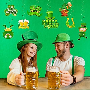 32 Pieces St Patricks Day Decorations Hanging Swirls, St. Patricks Day Decorations Shamrock Clover Leprechaun Horseshoe Ceiling Foil Streams for Lucky Day Home Irish Party Supplies