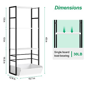 Vrisa White Bookcase 4 Tier Bookshelf with Storage Small Toy Storage Organizer for Books, CDs, Movies Bookcase Storage Organizer Bookshelves for Bedroom Home Office Living Room