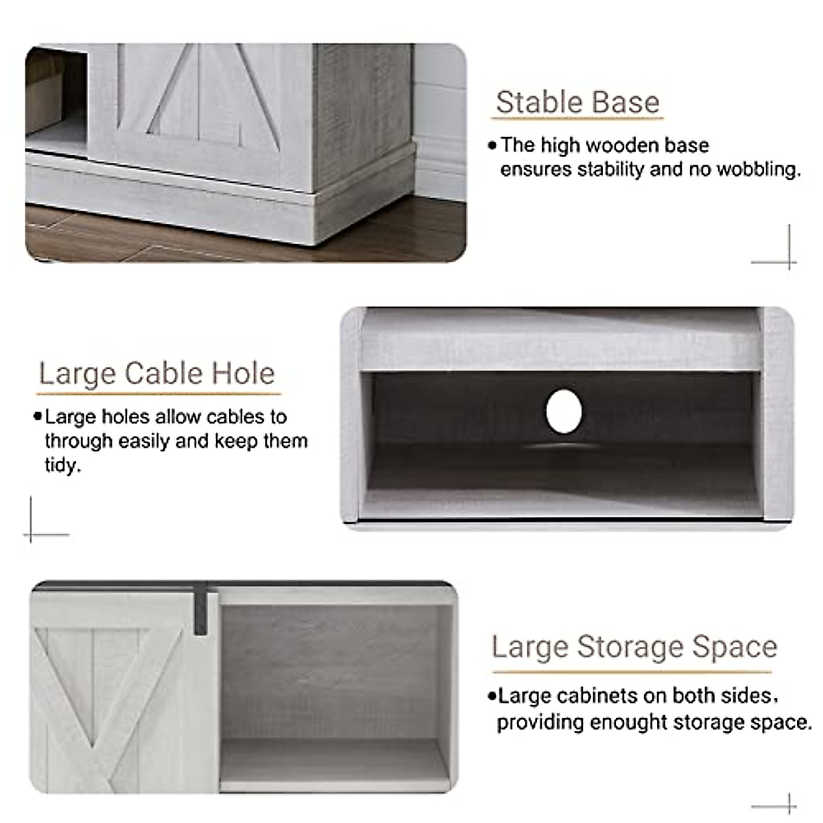 EDYO LIVING Farmhouse Sliding Barn Door TV Stand for TV up to 65 Inch Flat Screen Media Console Table Storage Cabinet Wood Entertainment Center Sturdy Ranch Rustic Style Gray Wash