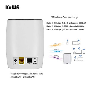 KuWFi Whole Home Mesh WiFi System 3-Pack AC3600 High Speed Seamless Roaming WiFi Network Dual Band 2.4G&5.8G Router for Whole Home Coverage