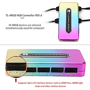 Thermalright Integrated ARGB Fan Hub, 10-Port 3 Pin PC Fan Controller, 5V Fan ARGB Hub, Support up to 10 Fans, SATA Power Cord Direct Input