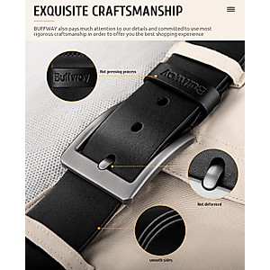 Buffway Minimalist 1.5" Full Grain Leather Belts for Men with Metal Buckle, Heavy Duty Mens Casual Belts in Gift Box- 38” Black
