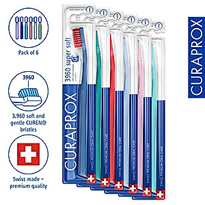 Curaprox Sensitive Supersoft Toothbrush CS 3960, 6 Pack, Colors May Vary