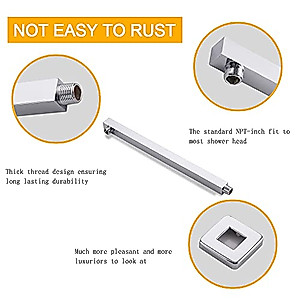 AZOS 16 Inch Shower Arm with Flange, Rain Shower Head Extension Extender, Chrome Universal Showering Components Shower Arm Stainless Steel Bathroom Rainfall Showerhead