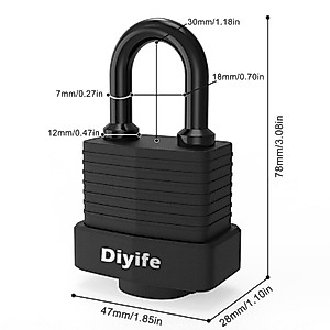 Padlock with Key, [2 Pack] [4 Keys] Diyife Padlock Waterproof Lock Key Padlocks 40mm Heavy Duty Padlocks Anticut, Oustside Laminated Steel for Gym Locker, Garage, Fence, Shed, Yard,Outdoor & Indoor