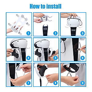 General Fantasy PS VR2 Headset Holder, PS VR2 Accessories Include PS VR2 Headset and Controllers Hanger with 2-in-1 USB C Charging Cable with Cable Ties - White