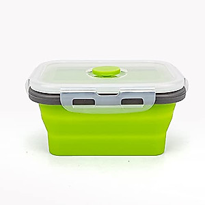 CCyanzi 3piece Collapsible Food Storage Containers with Lids, Silicone Lunch Container, Microwave & Freezer Safe, Space Saving for Kitchen Cabinet and Camping Backpack,(green gray)